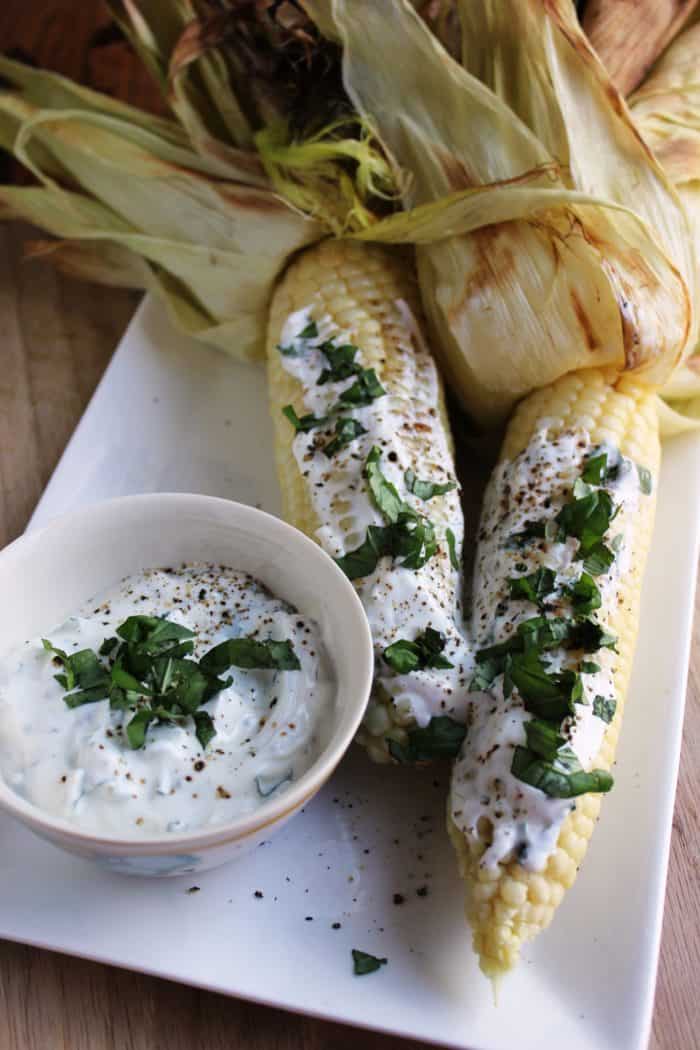 Grilled Corn with Lemon Basil Yogurt Sauce | Healthy Family Project