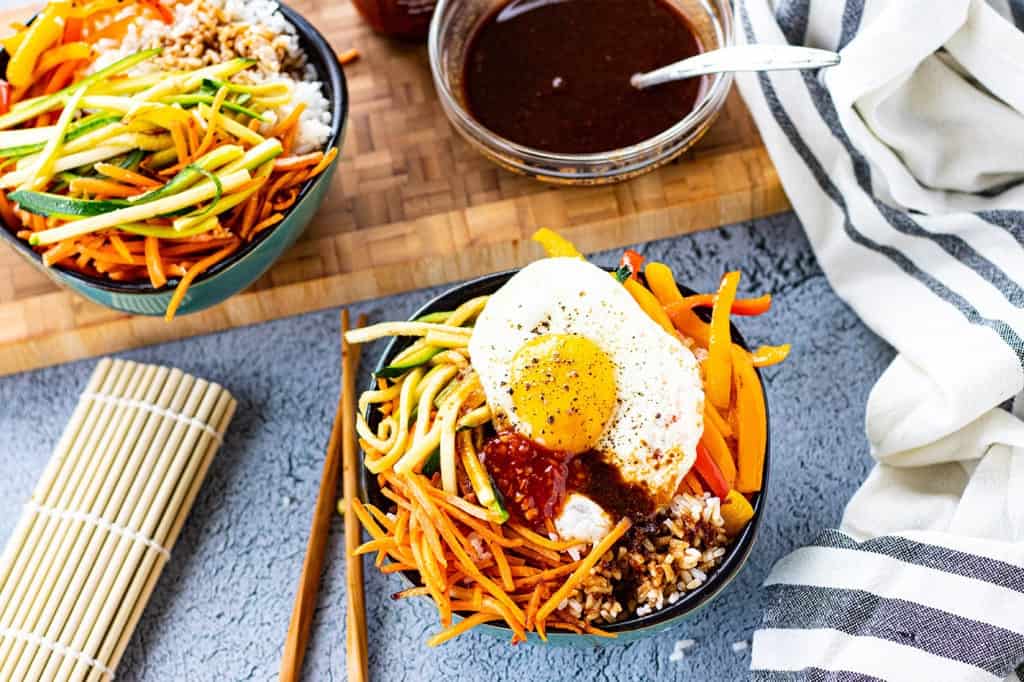 Vegetarian Bibimbap Bowls with Gochujang Soy Sauce