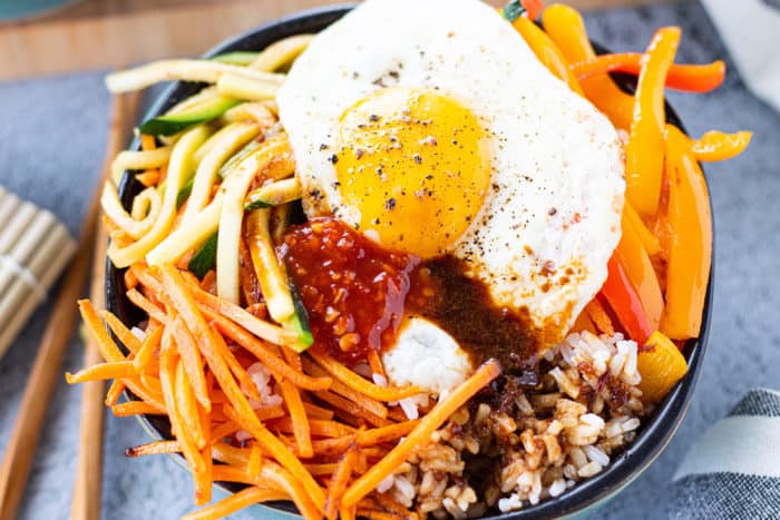 Vegetarian Bibimbap Bowls with Gochujang Soy Sauce