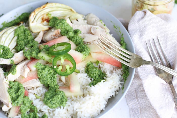 Chicken and Spicy Pickled Watermelon Rind Rice Bowls - Healthy Family ...
